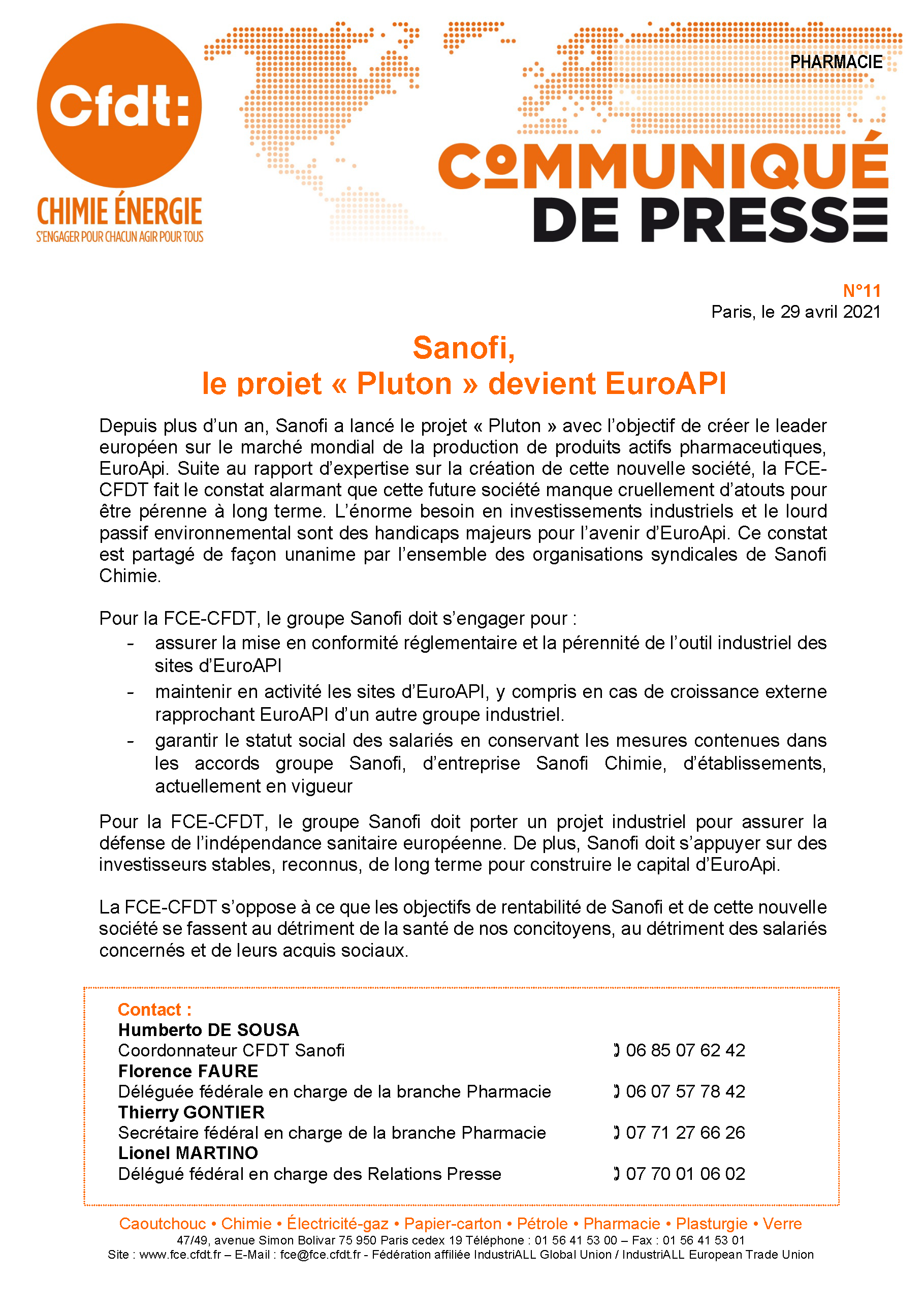 Sanofi, le projet « Pluton » devient EuroAPI - Fédération Chimie ...