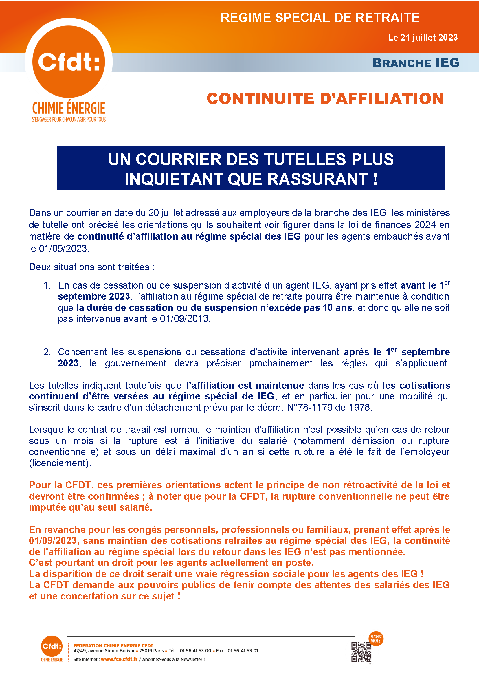 IEG // Continuité d'affiliation au régime spécial des IEG : Un courrier des tutelles plus ...