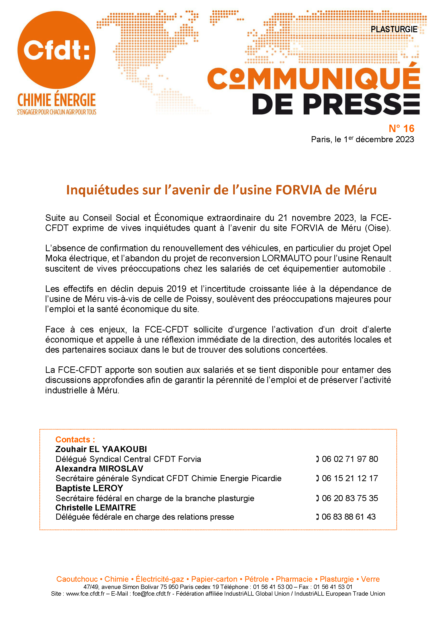 Inquiétudes sur l’Avenir de l’Usine FORVIA de Méru - Fédération Chimie ...