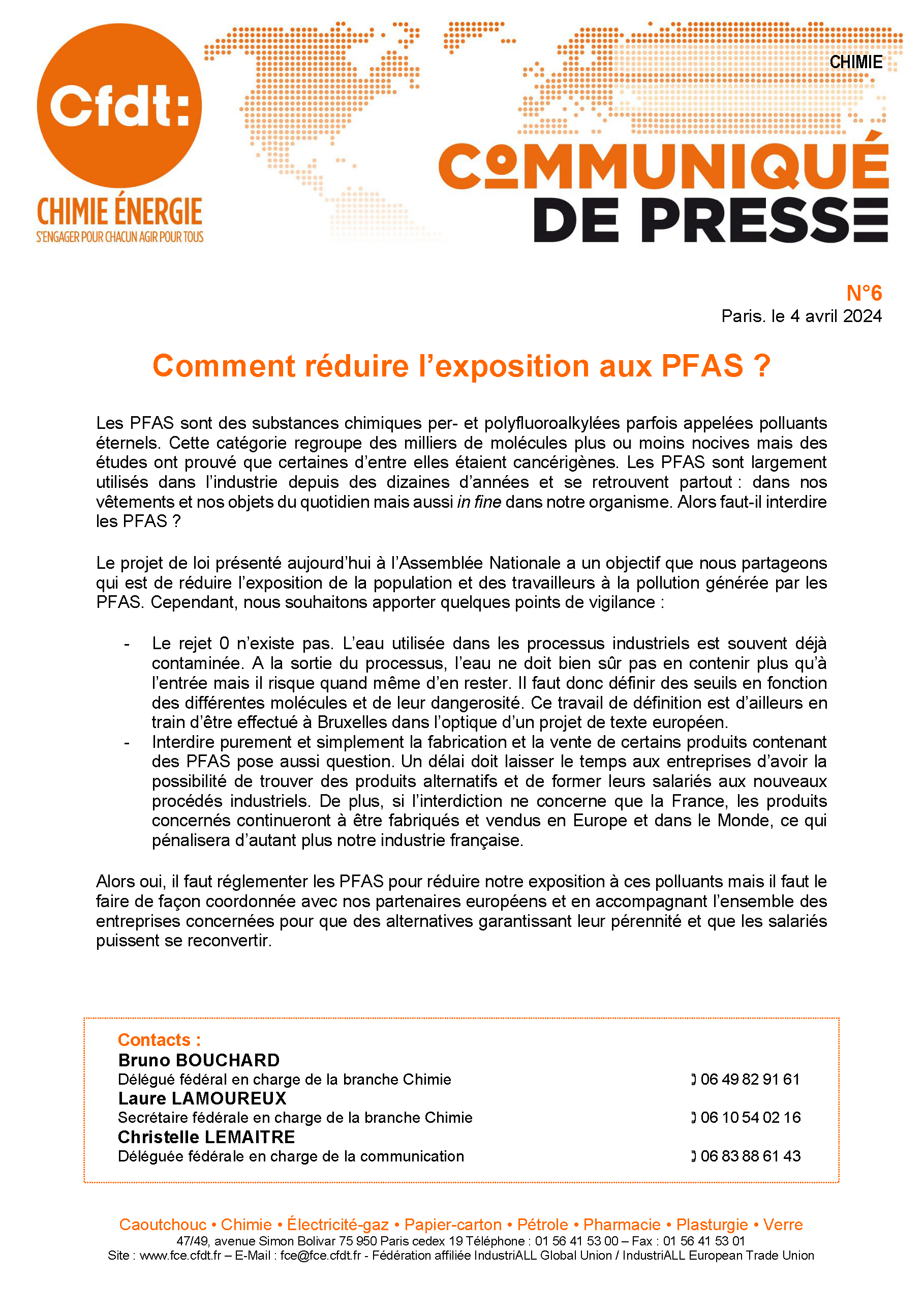 Comment réduire l’exposition aux PFAS ? - Fédération Chimie Energie CFDT