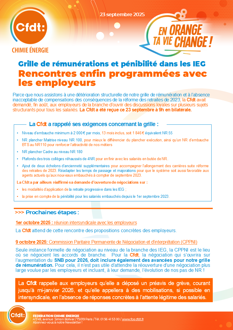IEG _ Grille de rémunérations et pénibilité dans les IEG _ Rencontres enfin programmées avec les ...